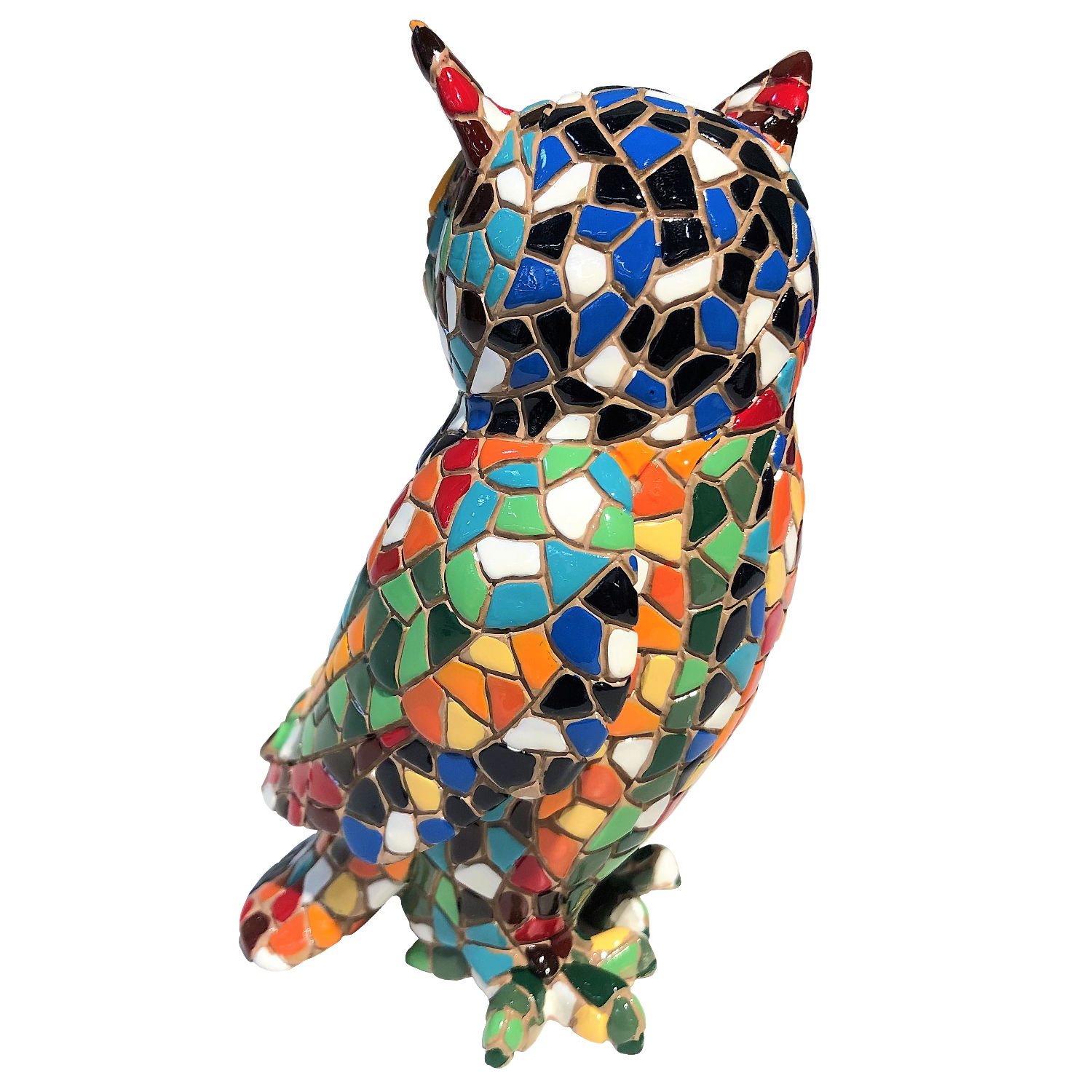 Figurine Barcino en résine hibou mosaïque 14cm | Floralia.