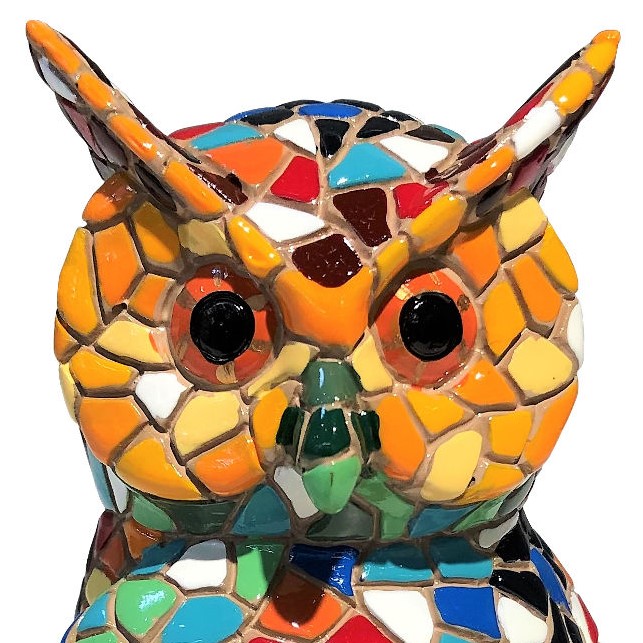 Figurine Barcino en résine hibou mosaïque 14cm | Floralia.