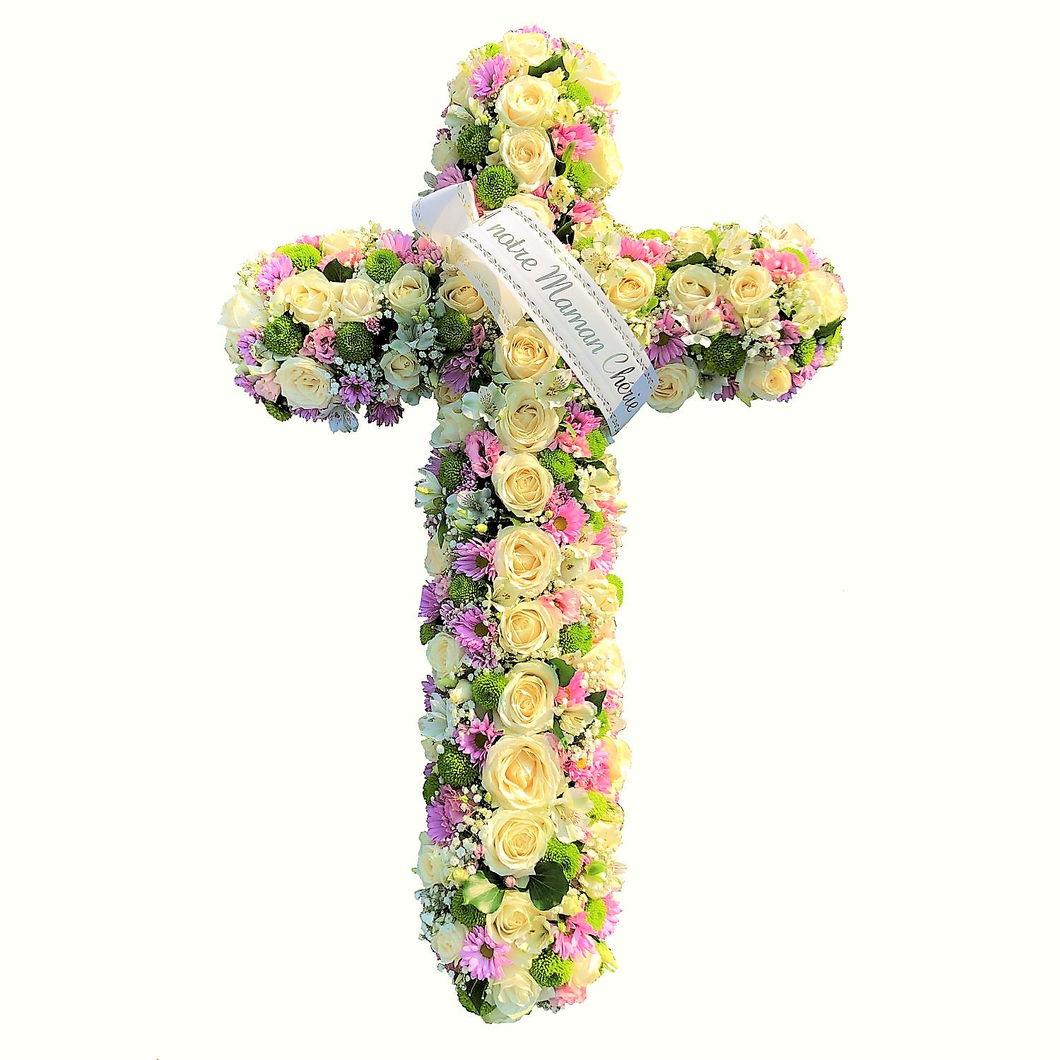 Croix funéraire fleurs naturelles - Le dernier adieu | Floralia